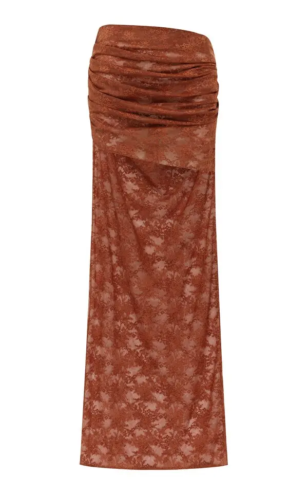 Alex Perry Asymmetric Sheer Stretch Lace Mini Skirt - Orange