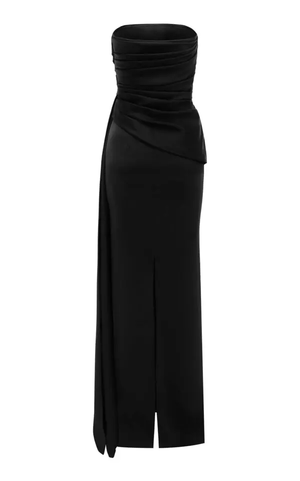 Alex Perry Strapless Sash Column Satin Crepe Gown