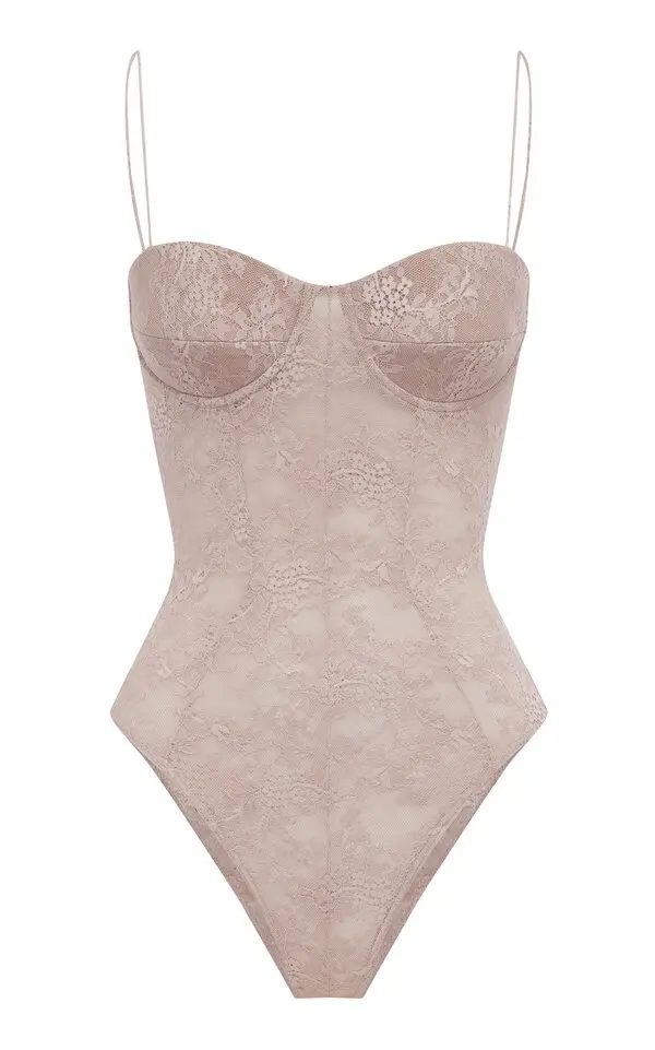Alex Perry Cupped Sheer Stretch Lace Bodysuit - Light Pink