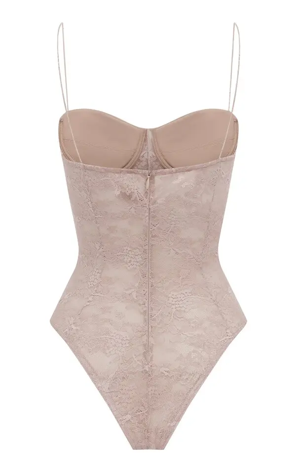 Alex Perry Cupped Sheer Stretch Lace Bodysuit - Light Pink