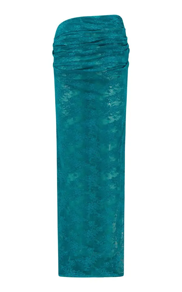 Alex Perry Tucked Sheer Stretch Lace Maxi Column Skirt