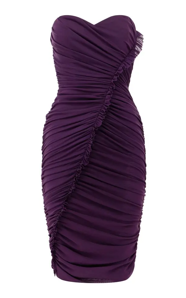 Alex Perry Sweetheart Ruffle Powermesh Mini Dress - Purple