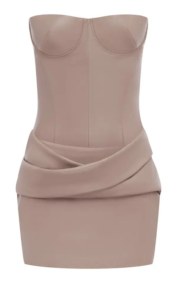 Alex Perry Longline Cupped Leather Mini Dress - Neutral