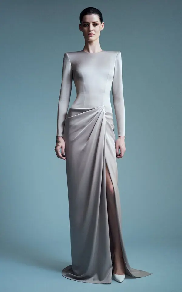 Alex Perry Long Sleeve Draped Gown
