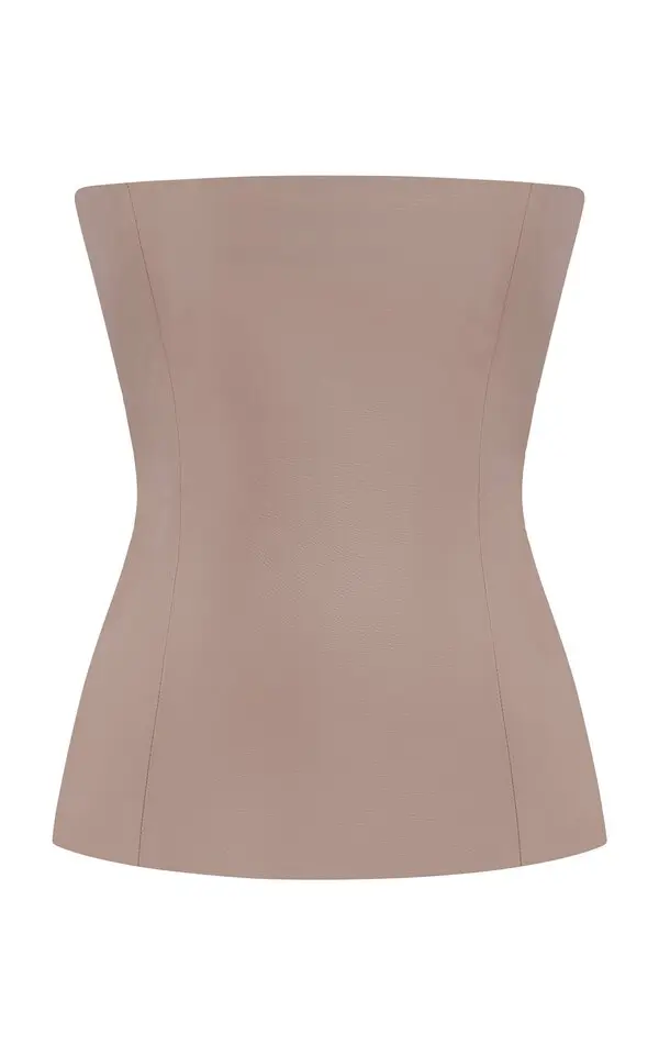Alex Perry Strapless Longline Leather Corset Top - Taupe