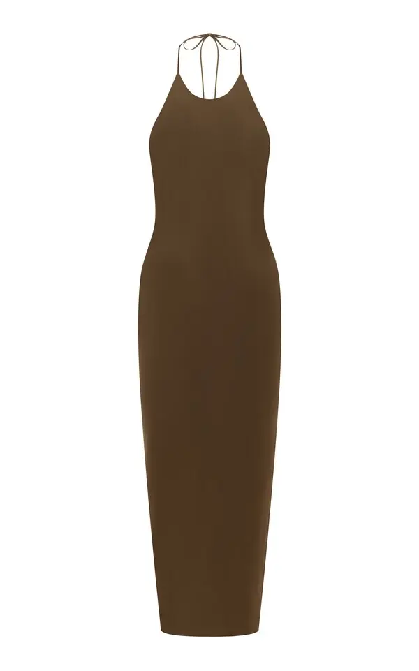 Alex Perry Halter Powermesh Maxi Dress - Bronze