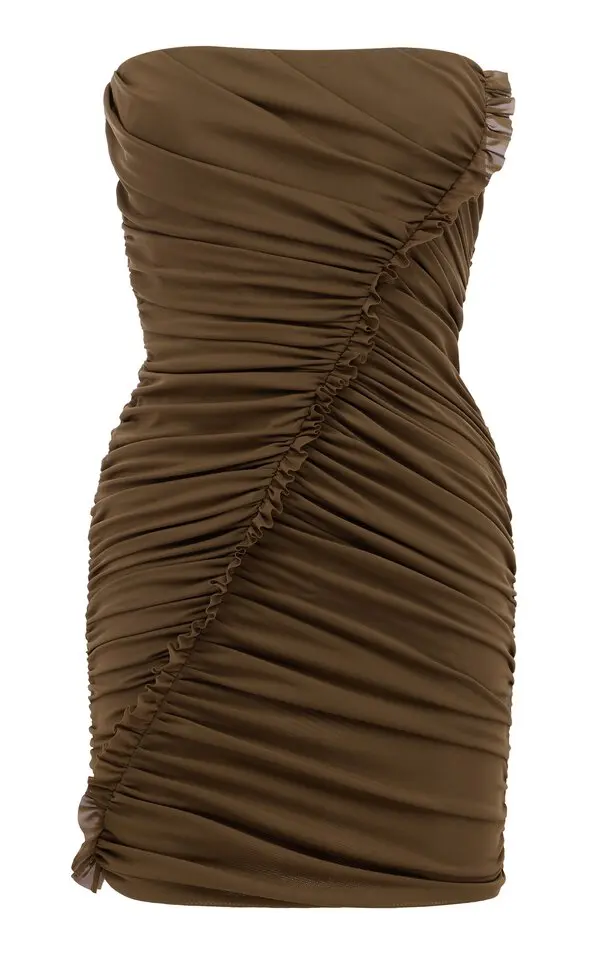 Alex Perry Strapless Ruffle Powermesh Mini Dress - Brown