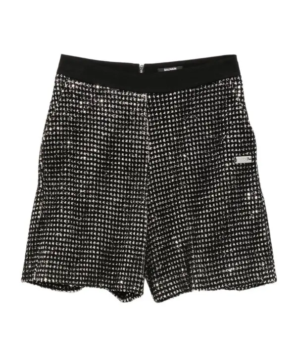 Balmain Sequin-embellished Logo-plaque Shorts - Black
