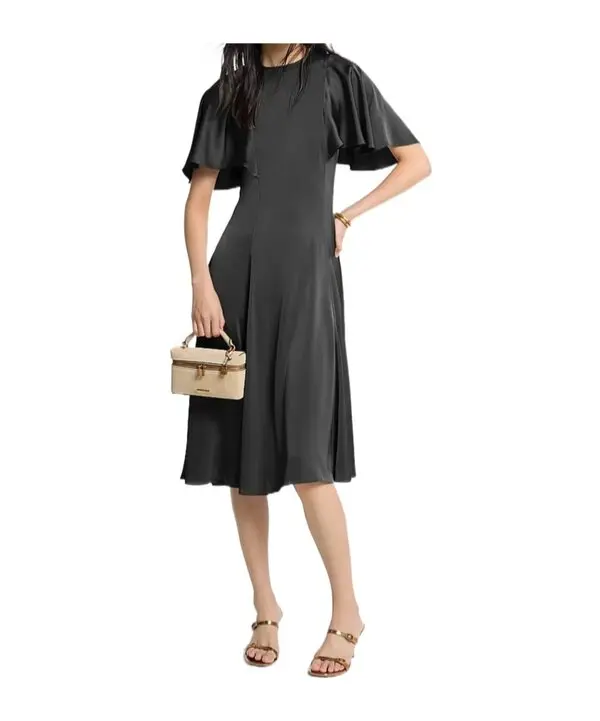 Michael Kors Cape Sleeve Satin Midi Dress - Black