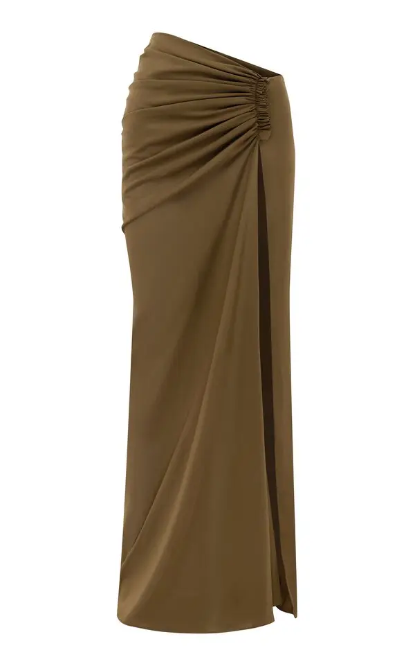 Alex Perry Ruched Powermesh Maxi Skirt - Bronze