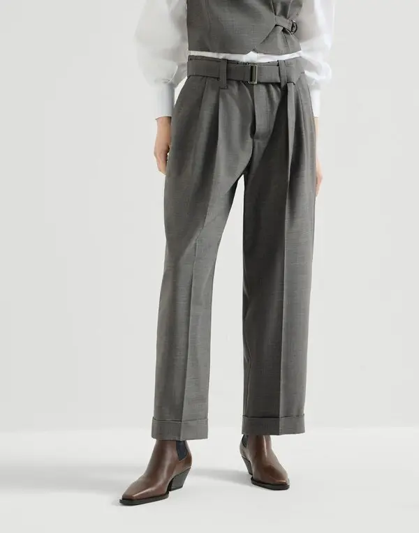 Brunello Cucinelli Tropical Wool Baggy Sartorial Trousers - Gray