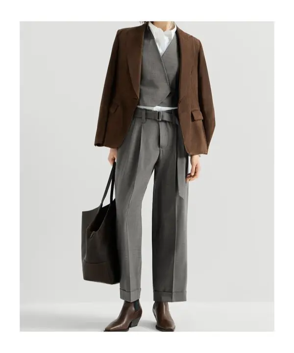 Brunello Cucinelli Tropical Wool Baggy Sartorial Trousers - Gray