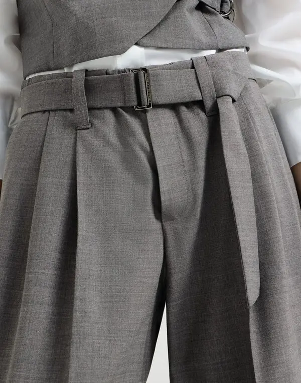 Brunello Cucinelli Tropical Wool Baggy Sartorial Trousers - Gray