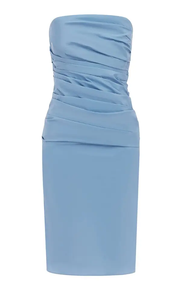 Alex Perry Strapless Tucked Taffeta Mini Dress - Light Blue