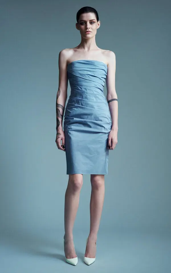 Alex Perry Strapless Tucked Taffeta Mini Dress