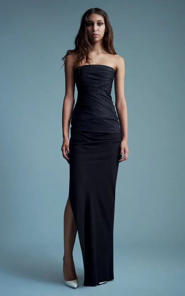 Alex Perry Strapless Tucked Column Maxi Dress