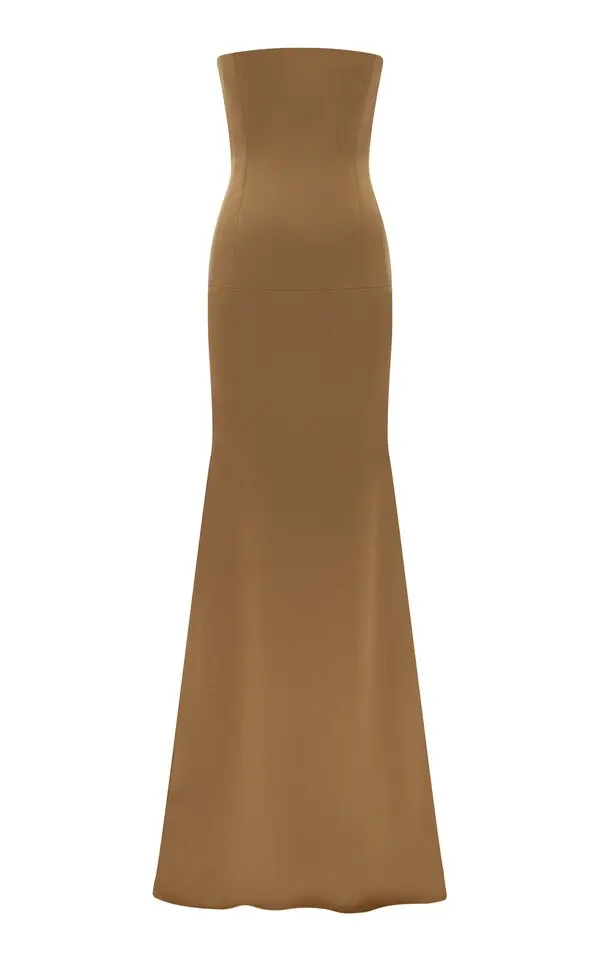 Alex Perry Strapless Longline Satin Crepe Gown - Brown