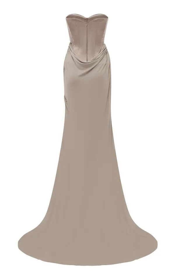 Alex Perry Strapless Cupped Draped Duchess Satin Jersey Gown