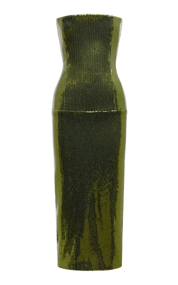 Alex Perry Strapless Sequined Mesh Midi Dress - Green