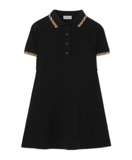 Burberry Check Trim Cotton Polo Shirt Dress - Black