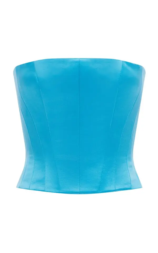 Alex Perry Strapless Paneled Duchess Satin Corset Top - Blue