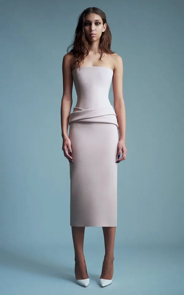 Alex Perry Strapless Draped Stretch Crepe Midi Dress