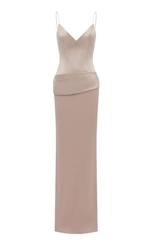 Alex Perry Contrast Bikini Column Duchess Satin Crepe Maxi Dress - Light Pink