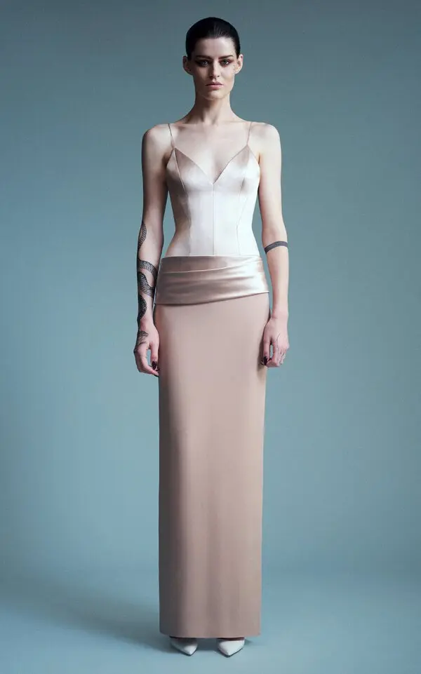 Alex Perry Duchess Satin Crepe Column Maxi Dress