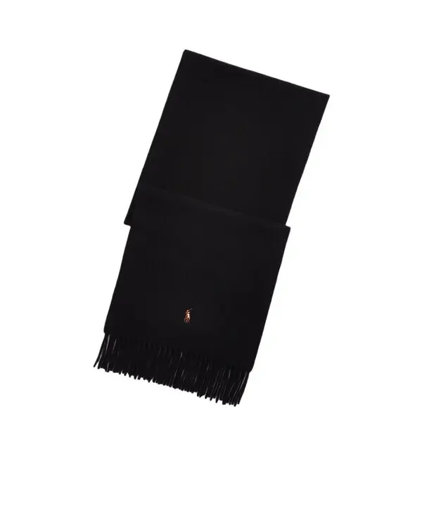 Polo Ralph Lauren Pony Embroidered Fringed-edge Scarf - Black