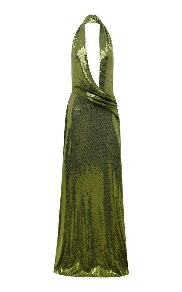 Alex Perry Halter Sequined Mesh Gown - Green