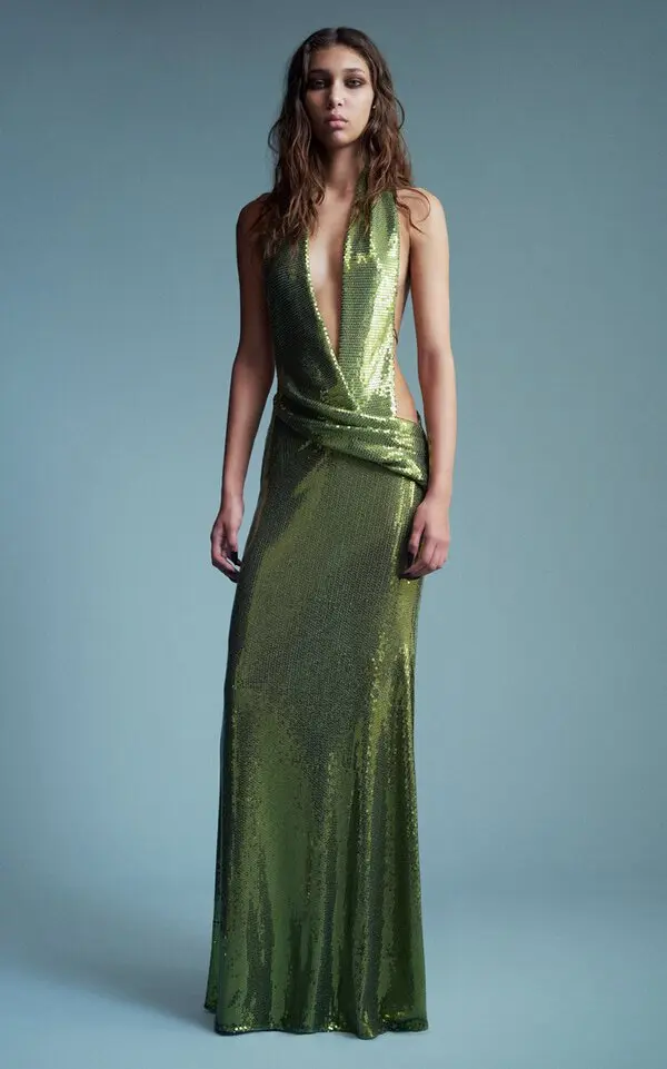 Alex Perry Halter Sequined Mesh Gown