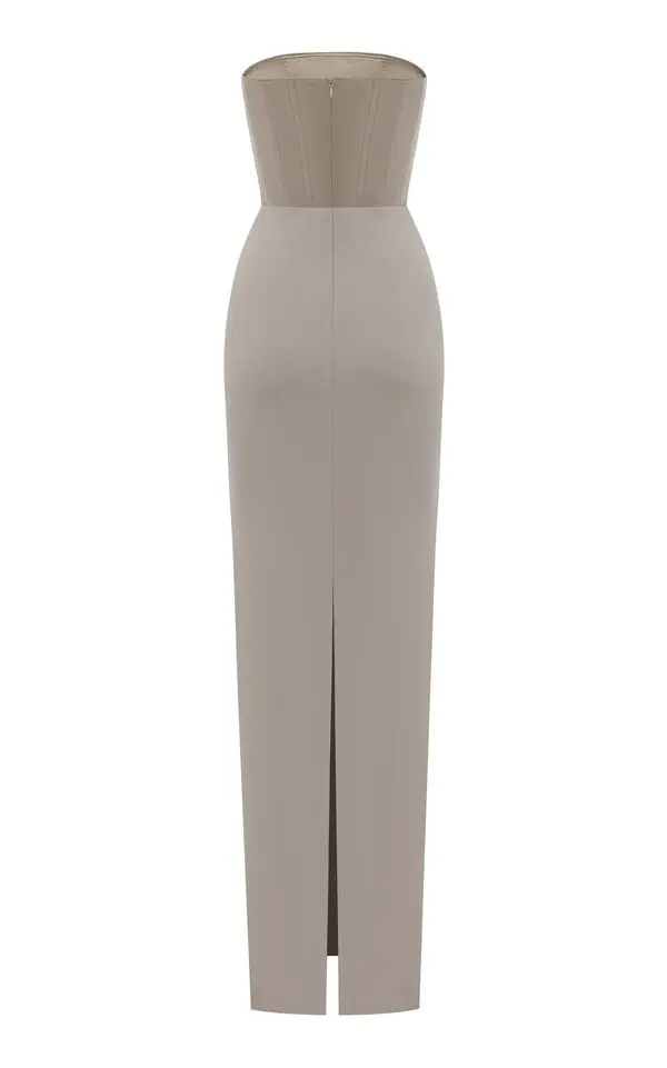 Alex Perry Contrast Strapless Column Maxi Dress In Duchess Satin And Crepe