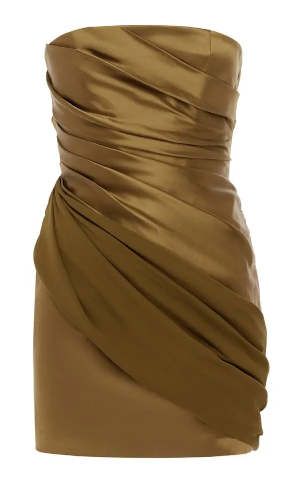 Alex Perry Strapless Draped Duchess Satin Georgette Mini Dress - Bronze