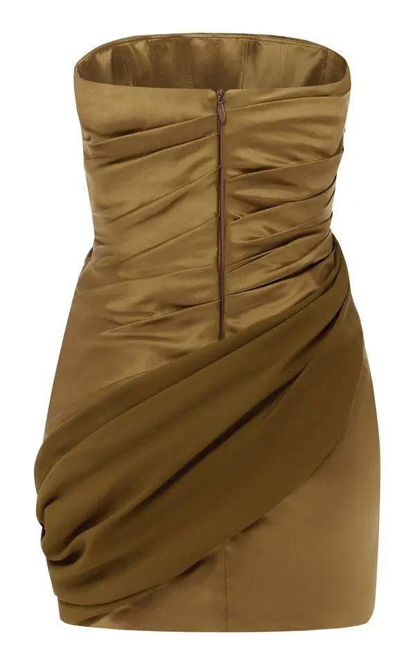 Alex Perry Strapless Draped Duchess Satin Georgette Mini Dress