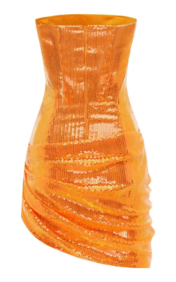Alex Perry Strapless Draped Sequined Mesh Mini Dress