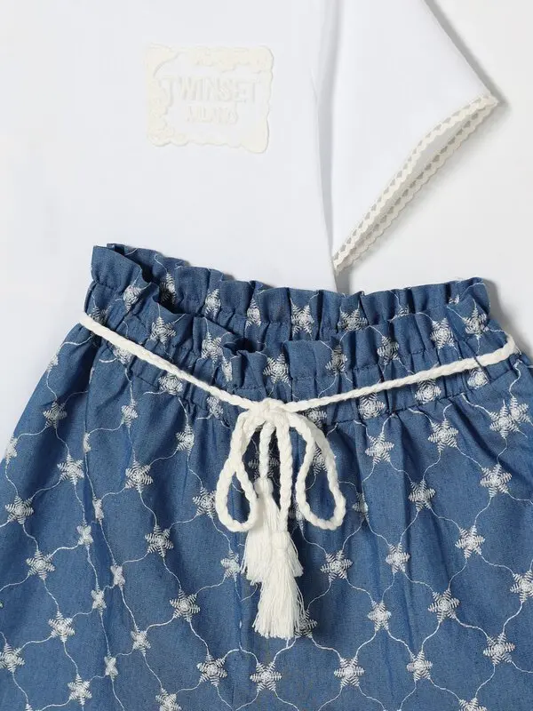 TWINSET Logo Embroidered T-shirt And Lace Trim Shorts Set