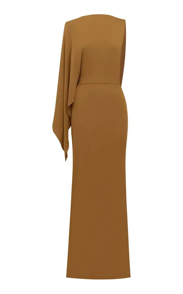 Alex Perry One Shoulder Cape Dry Jersey Gown - Brown