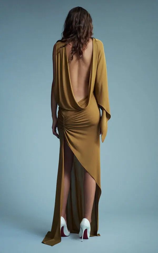 Alex Perry One Shoulder Cape Dry Jersey Gown