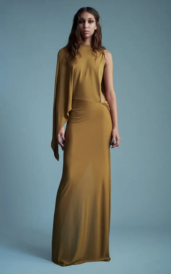 Alex Perry One Shoulder Cape Dry Jersey Gown