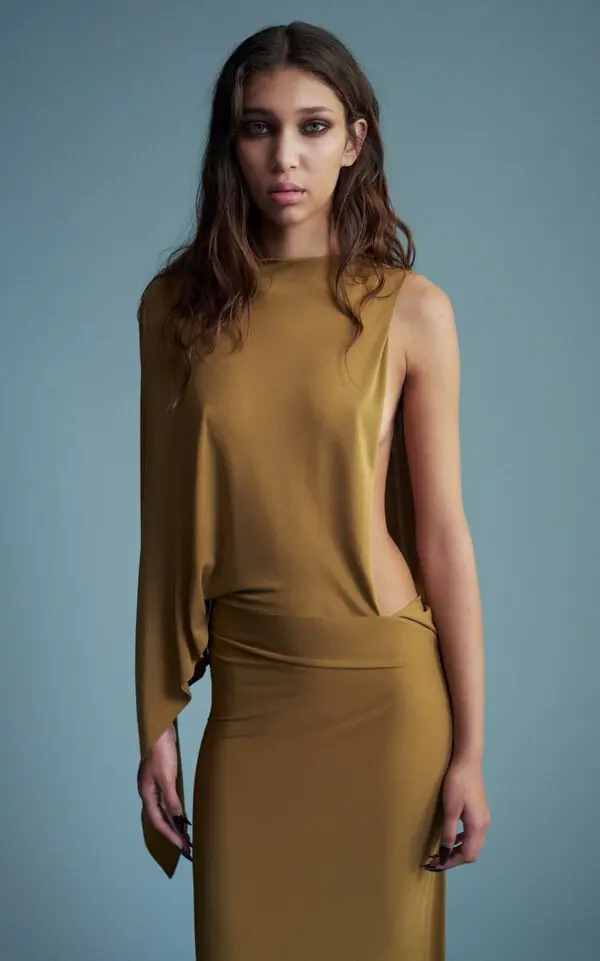 Alex Perry One Shoulder Cape Dry Jersey Gown