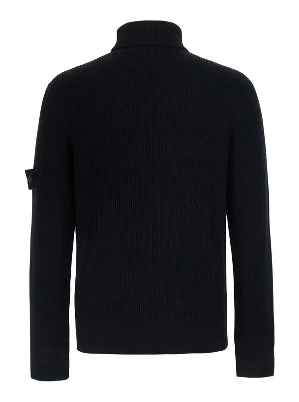 Stone Island Wool High-neck Sweater With Logo Patch - Black