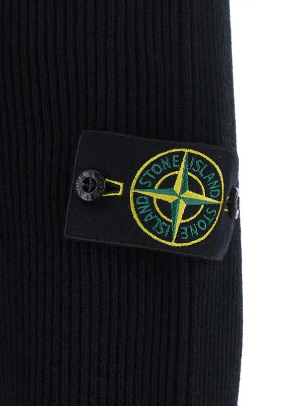 Stone Island Wool High-neck Sweater With Logo Patch - Black