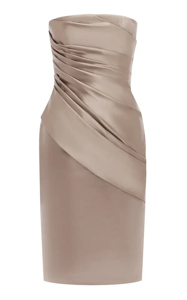 Alex Perry Strapless Draped Dutchess Satin Georgette Mini Dress - Taupe