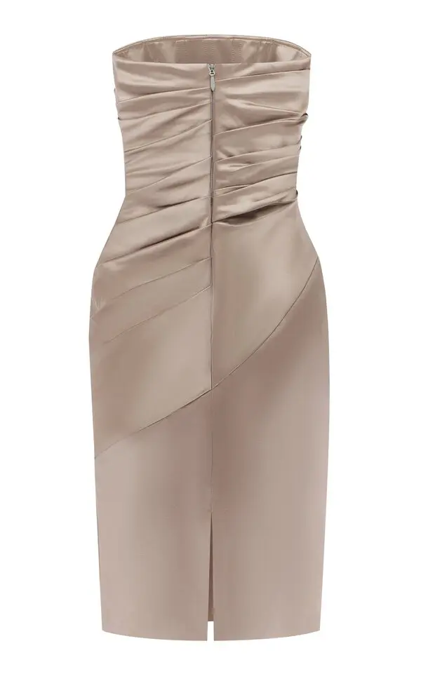 Alex Perry Strapless Draped Dutchess Satin Georgette Mini Dress