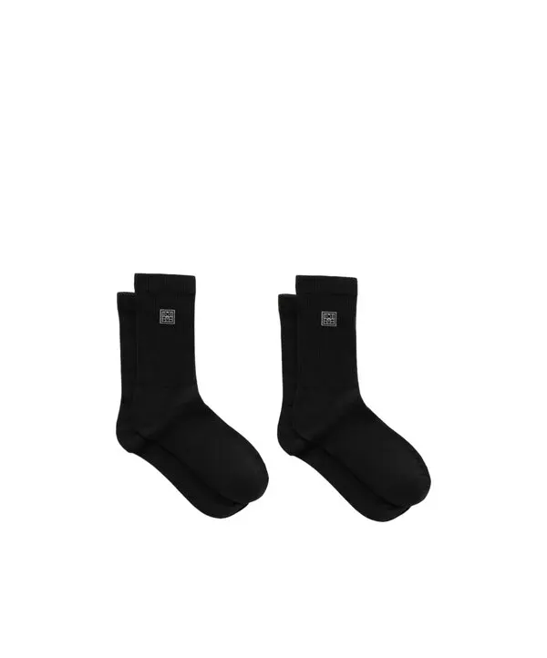 TOTEME Two Pairs Of Embroidered Ribbed Blend Socks - Black