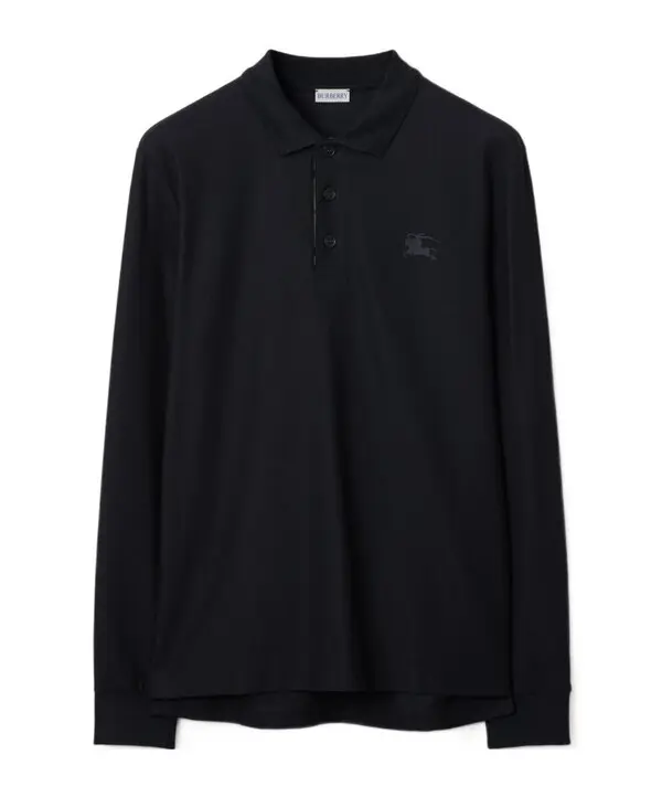 Burberry Ekd Motif Long Sleeved Polo Shirt - Coal Blue