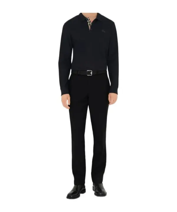 Burberry Ekd Motif Long Sleeved Polo Shirt - Coal Blue