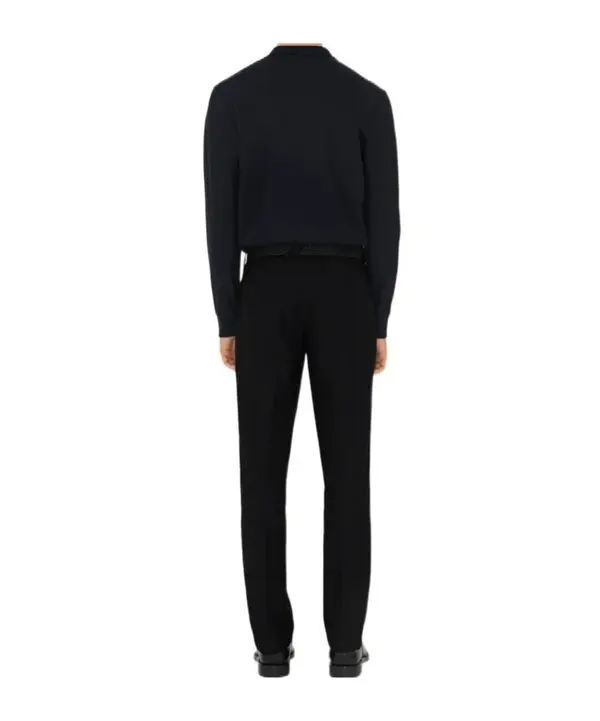 Burberry Ekd Motif Long Sleeved Polo Shirt - Coal Blue