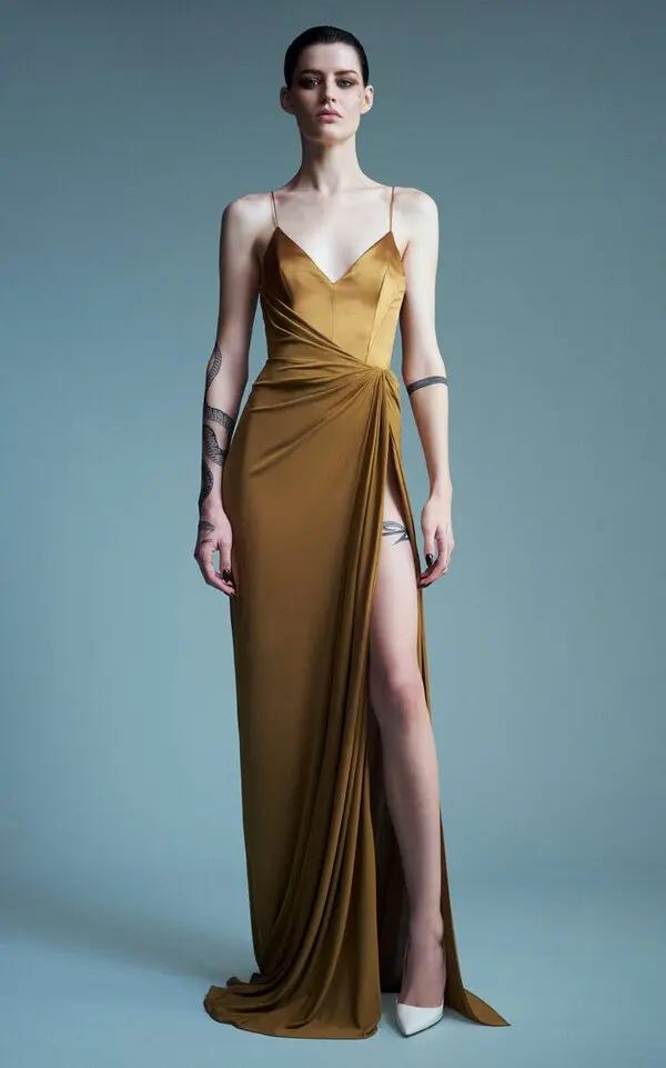 Alex Perry Draped Column Maxi Dress In Duchess Satin And Jersey