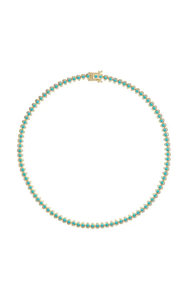 ORLY MARCEL 18k Yellow Gold Petal Tennis Necklace With Turquoise - Blue